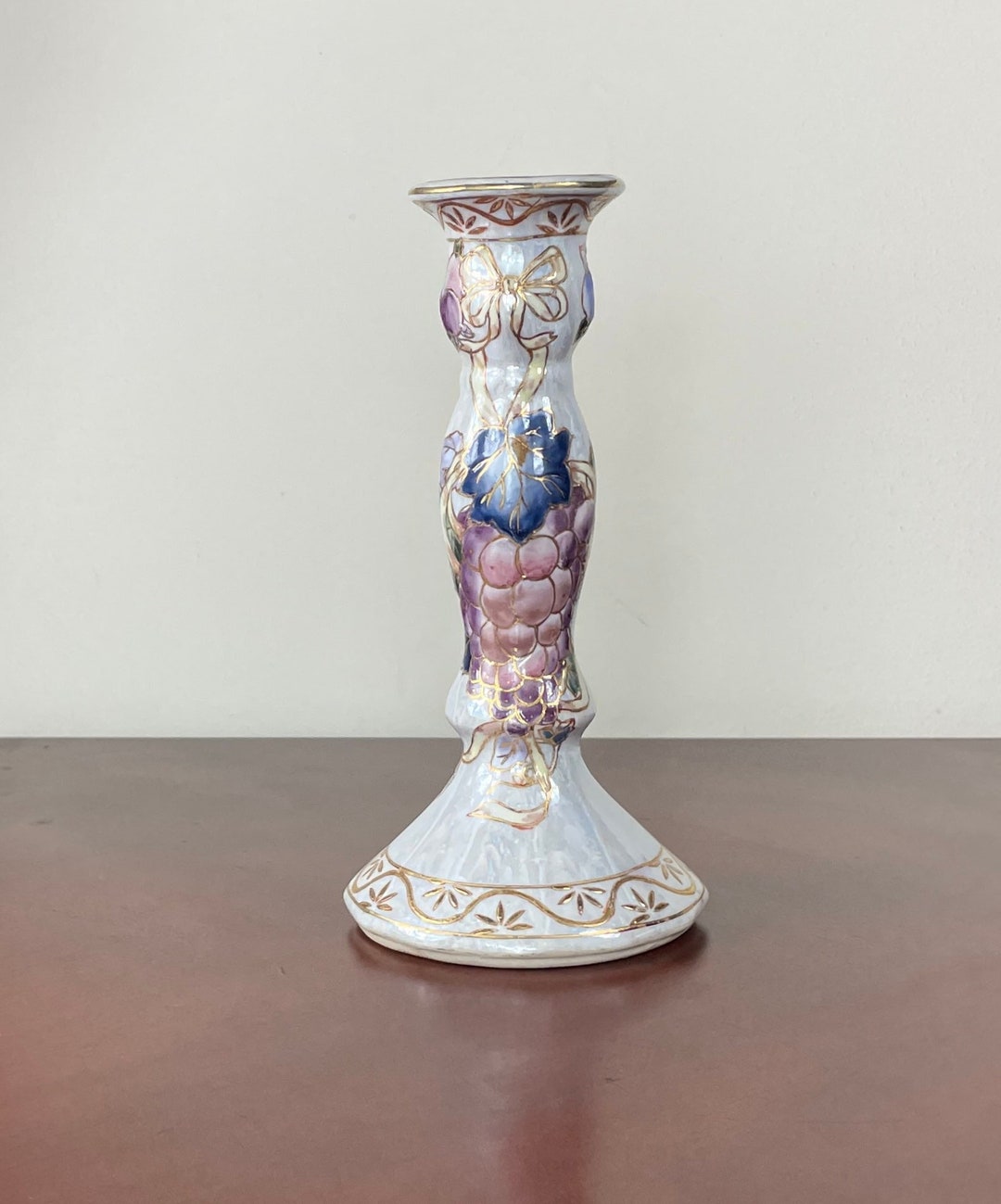 Vintage Porcelain Chinoiserie Candlestick Holder, Hand Painted ...