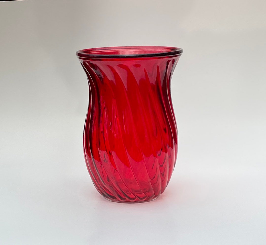 Vintage Red Vase With Curve Pattern, Vase for Flowers, Ruby Red ...