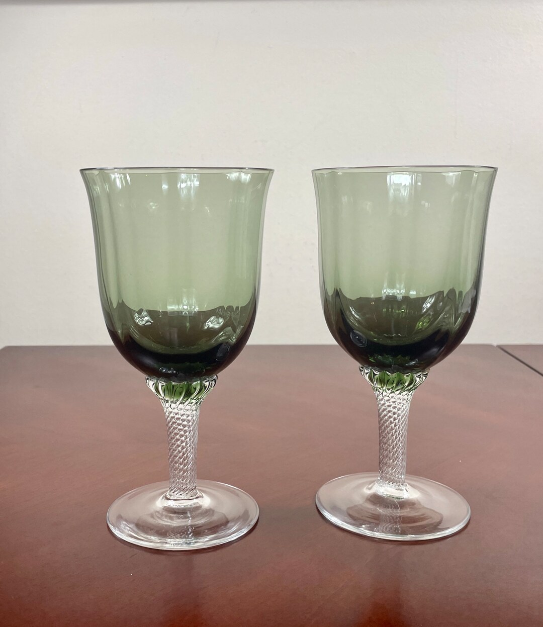 Wine Glasses, Vintage Octette Green Wine Goblets by Gorham Crystal, Mid ...