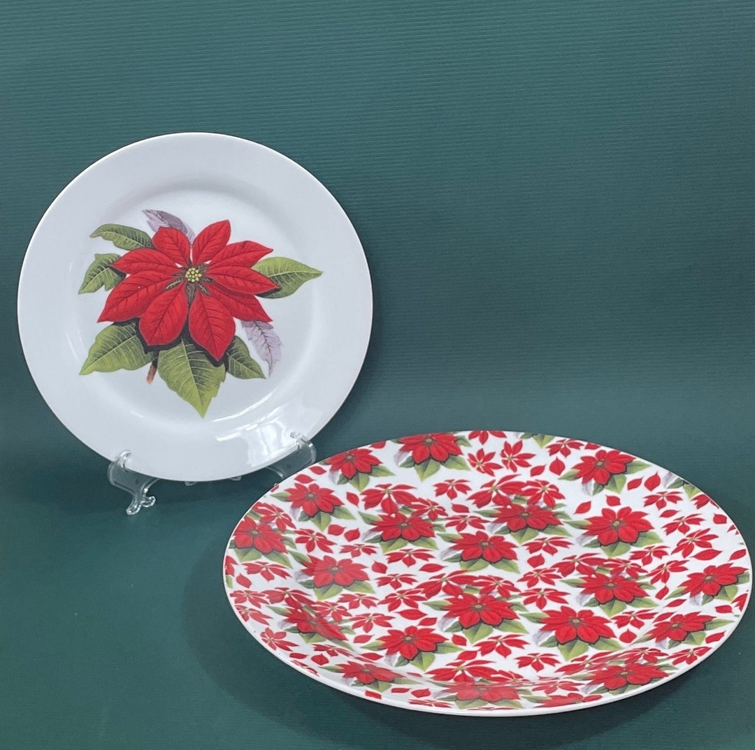 Vintage Poinsettia Christmas Dinnerware: Red & Green Holiday Plates - Etsy