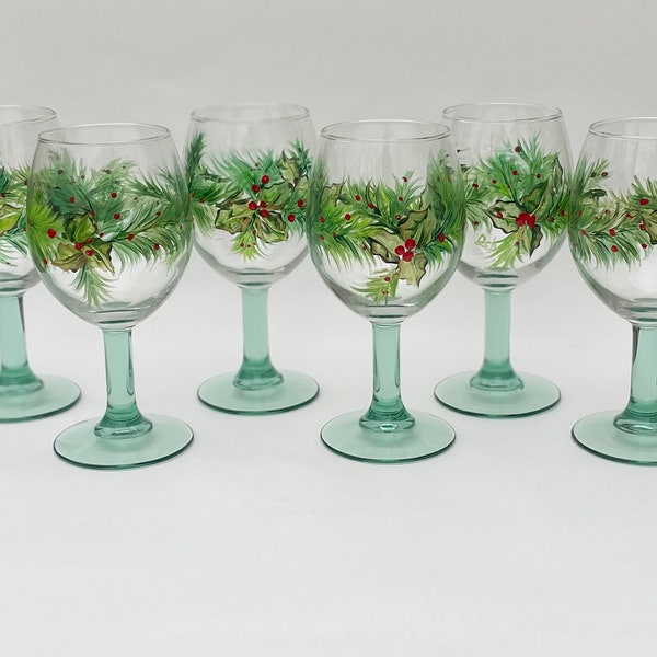 Hand Painted Christmas Wine Glasses - Etsy