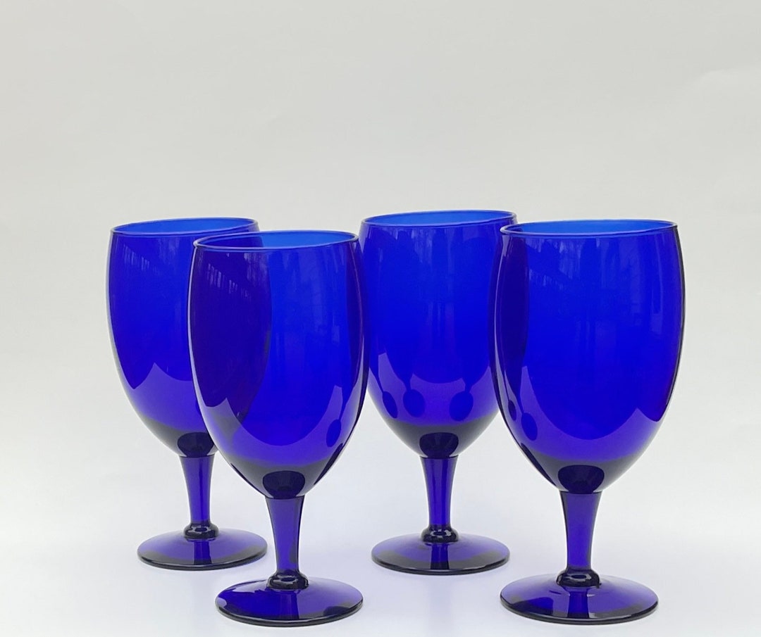 Cobalt Blue Glassware, Vintage Libbey Cobalt Blue Goblets, Cobalt Blue ...