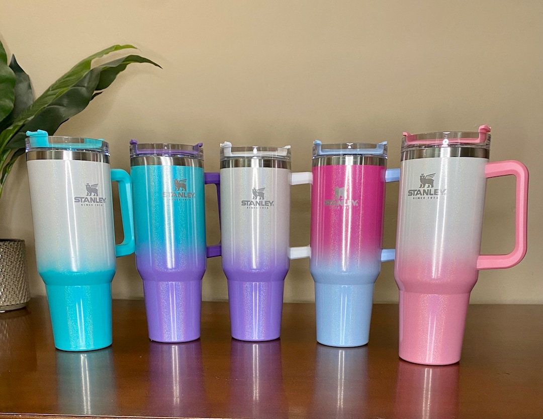 Sparkly Ombré Stanley 40oz Quencher Tumbler With Handle Lid And Straw