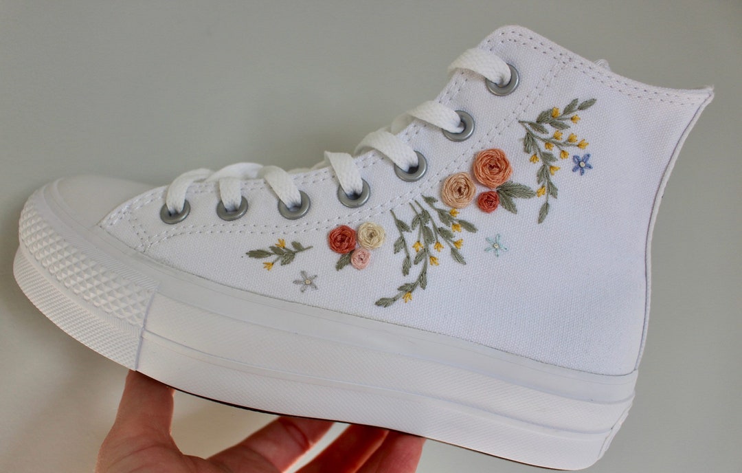 Embroidered Platform All White High Tops - Etsy