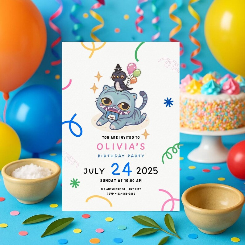 Kpop Demon Hunters Derpy Tiger Invitation With Video, Editable Birthday ...
