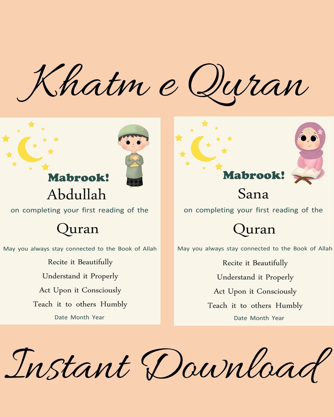 Muslim Boys & Girls Simple Khatm-e-quran Celebration Card, Boys Khatm E ...