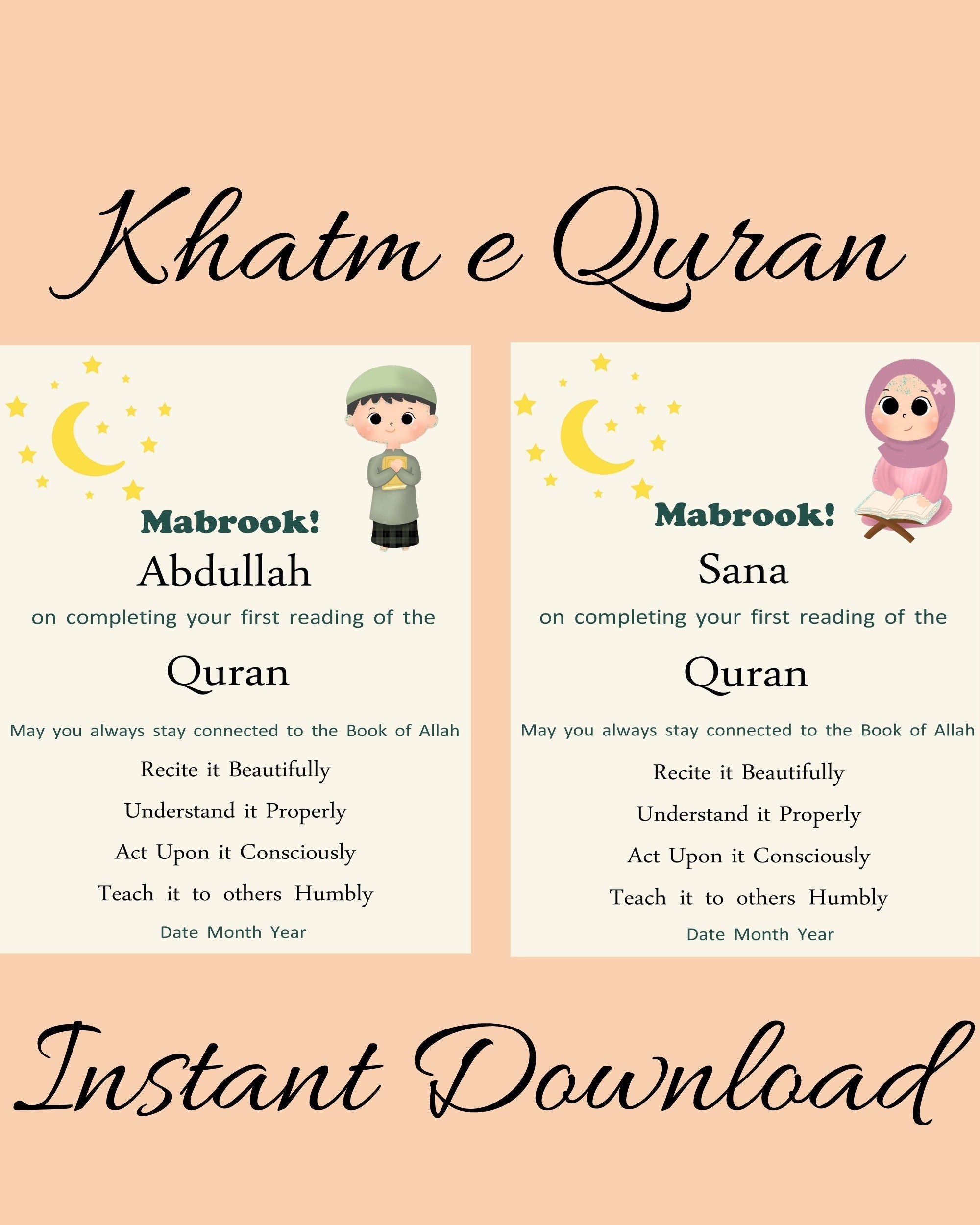 Muslim Boys & Girls Simple Khatm-e-quran Celebration Card, Boys Khatm E ...