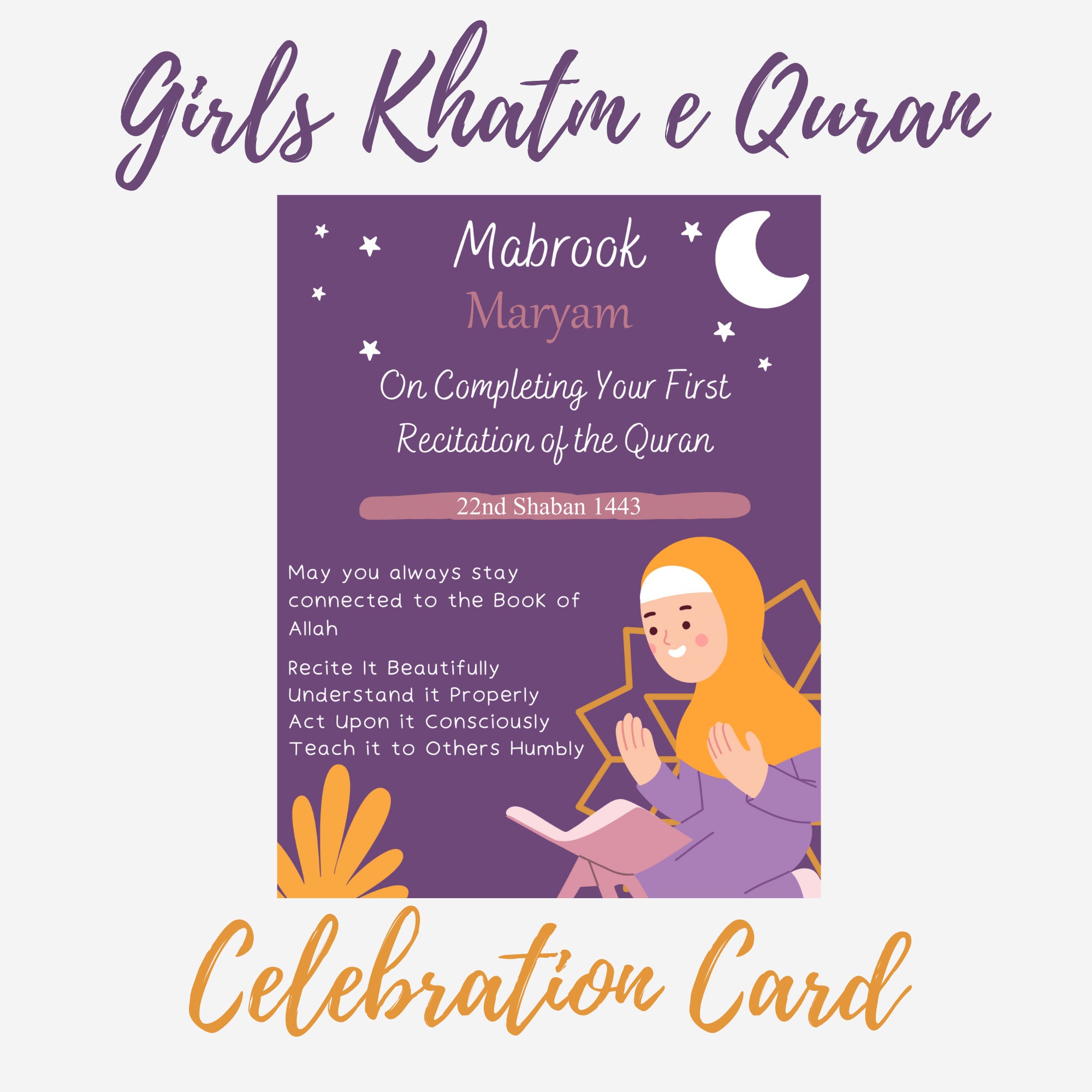 Muslim Girl's Simple Khatm-e-quran Celebration Card, Girl's Khatm E ...