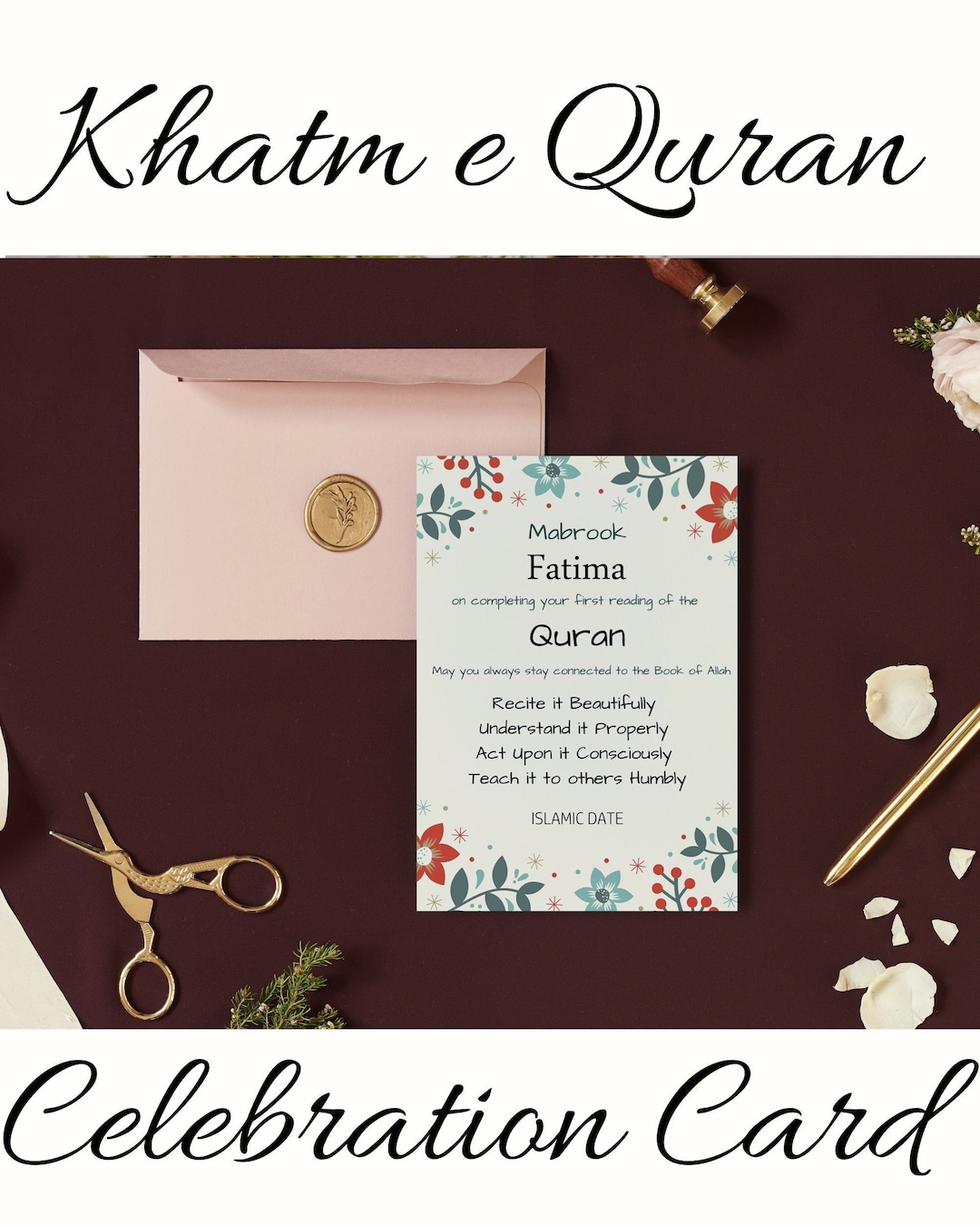 Muslim Girl's Simple Khatm-e-quran Celebration Card, Girl's Khatm E ...