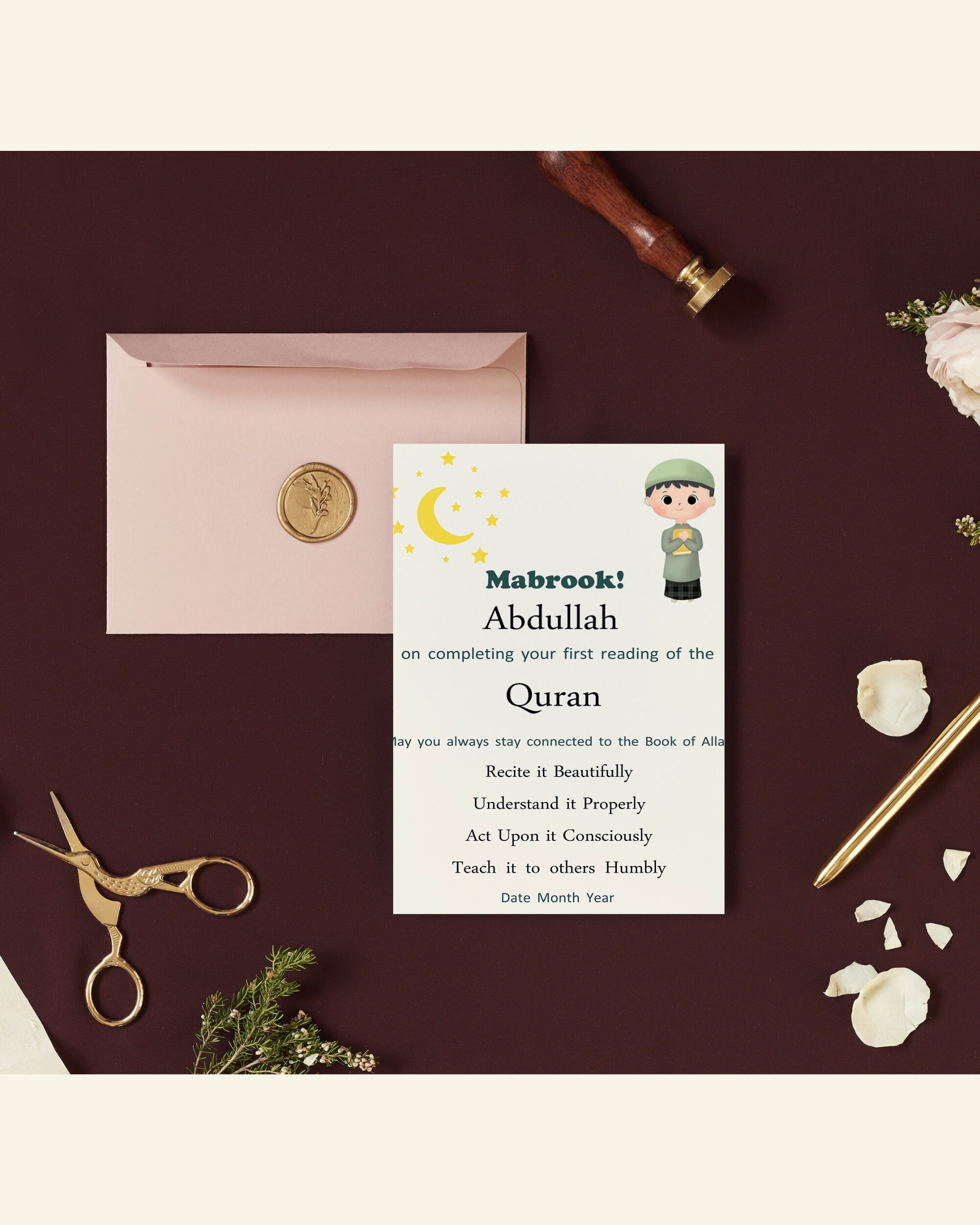 Muslim Boys & Girls Simple Khatm-e-quran Celebration Card, Boys Khatm E ...