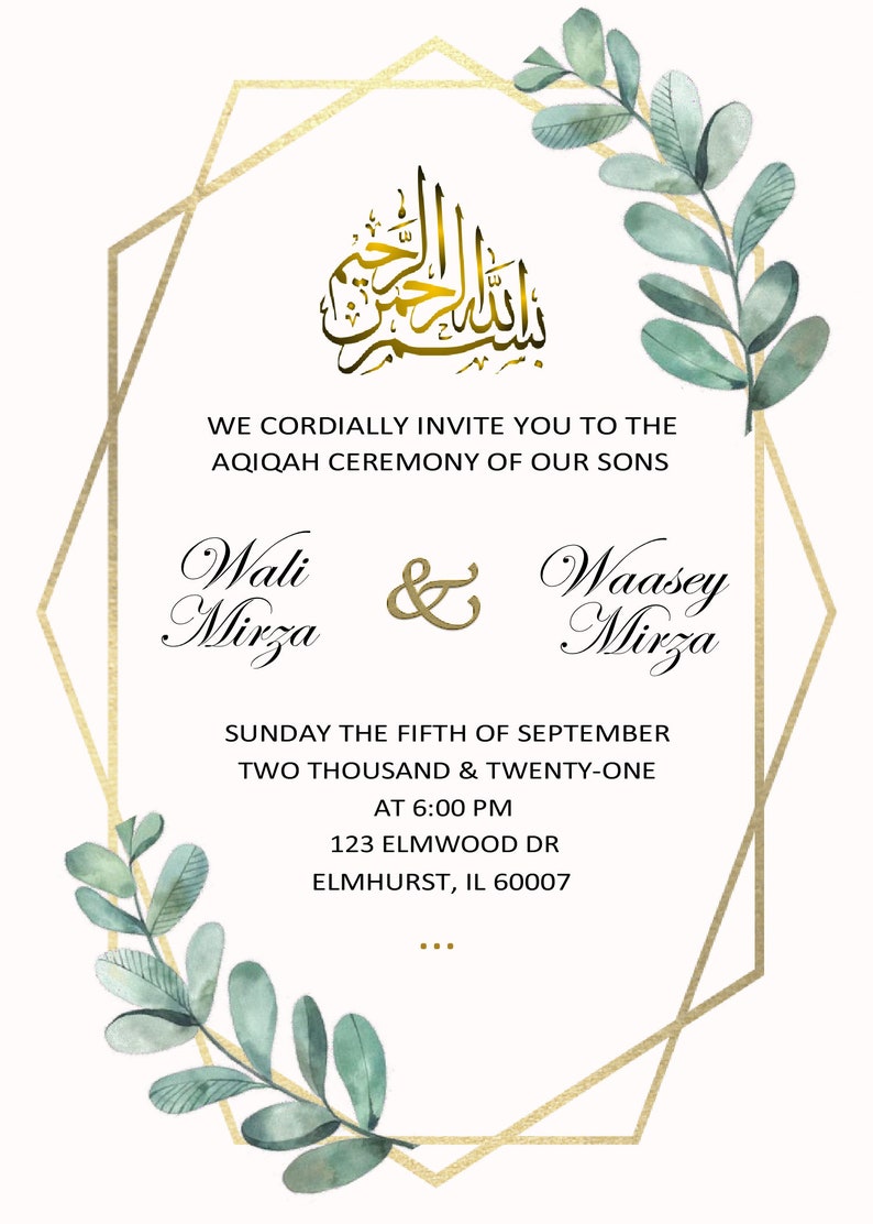 Simple Muslim Aqiqah Celebration Invite, Boy's Aqiqah Invitation, Girl ...