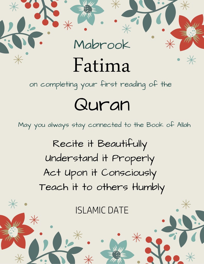 Muslim Girl's Simple Khatm-e-quran Celebration Card, Girl's Khatm E ...