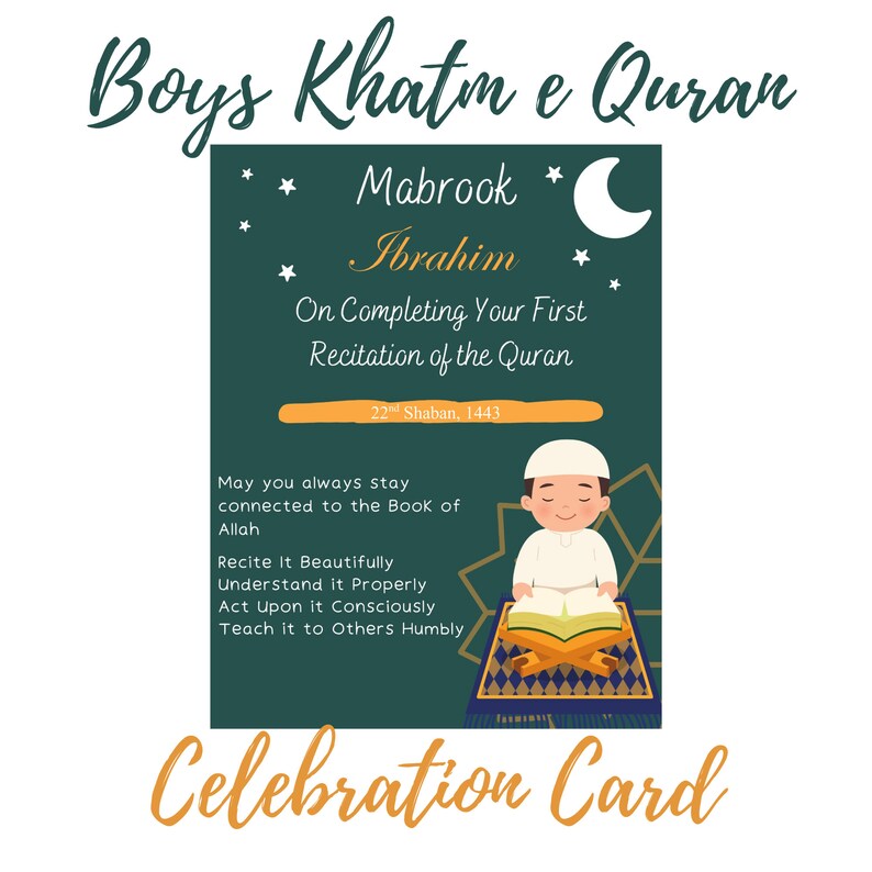 Muslim Boy's Simple Khatm-e-quran Celebration Card, Boys Khatm E Quran ...