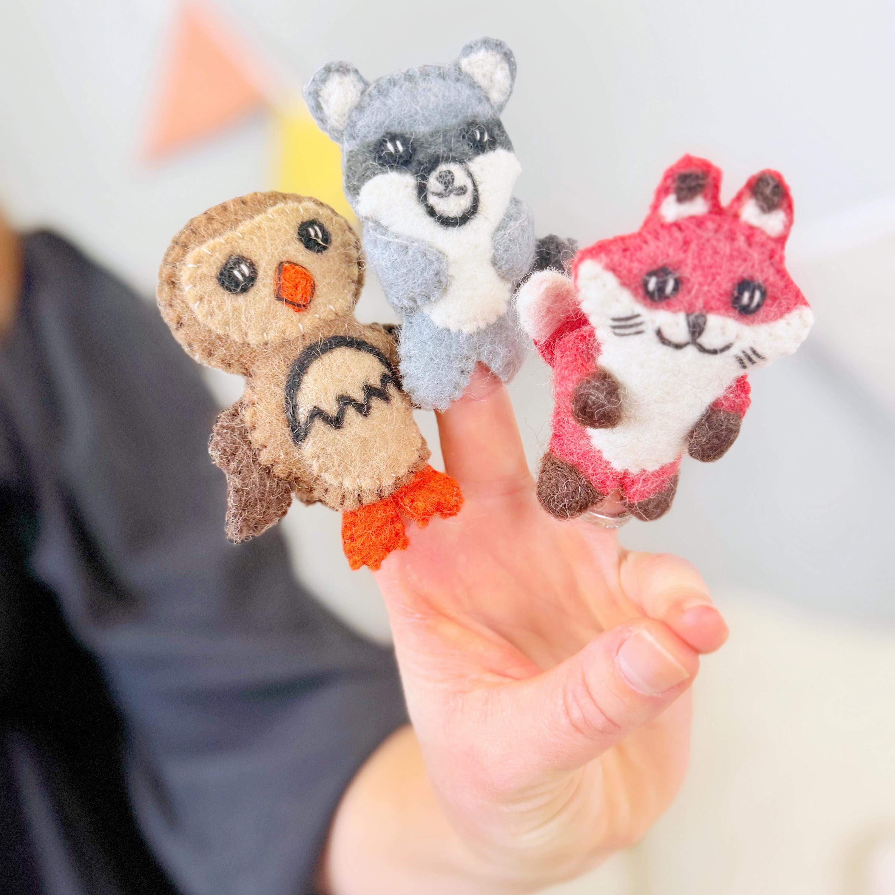 Felt Forest Friends Finger Puppets With Tree: Handmade Kids Travel Toy ...