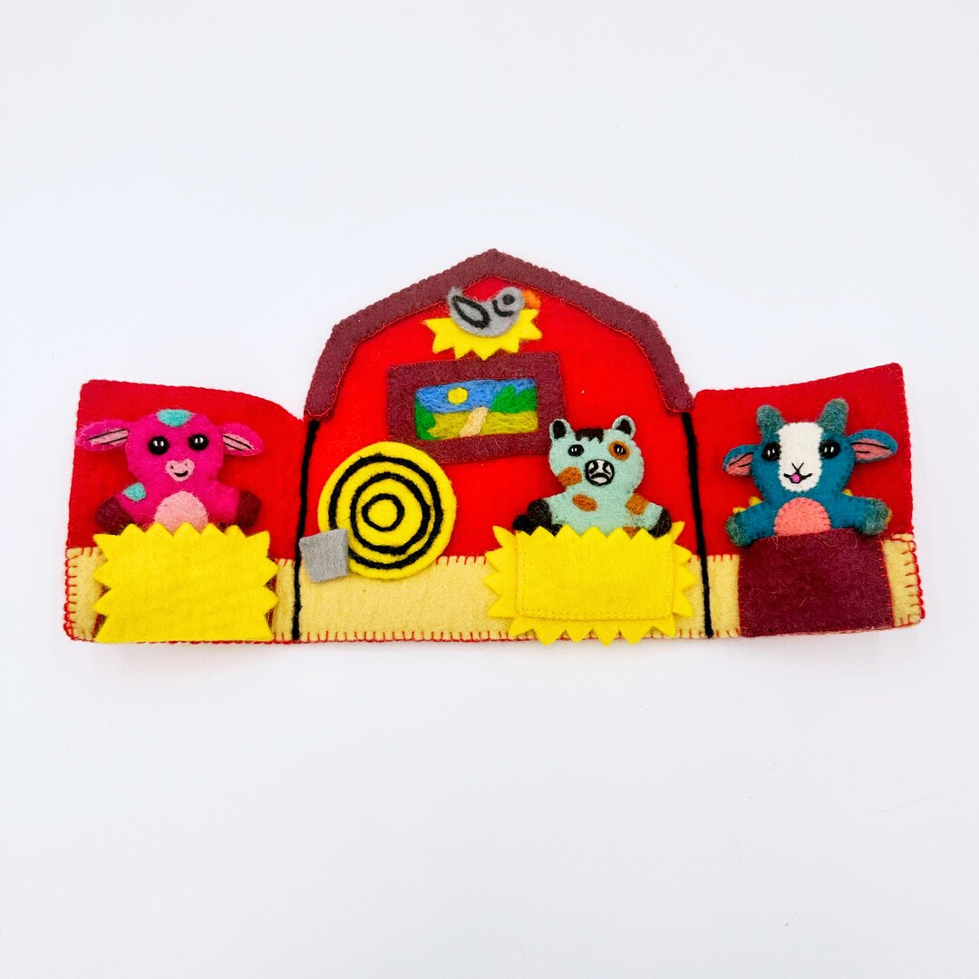 Wool Felt Farm Animal Finger Puppets With Barn: Handmade Kids Travel ...
