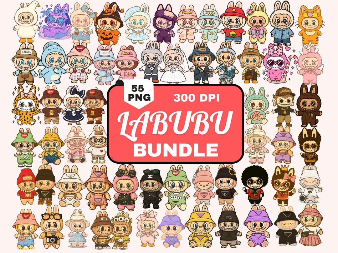 Labubu PNG Bundle, Digital Download Labubu Clipart, 55 Stylish Cute ...