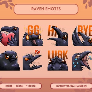 16 Raven Emotes for Twitch, Discord, Youtube - Cute, Birds, Animals - Etsy