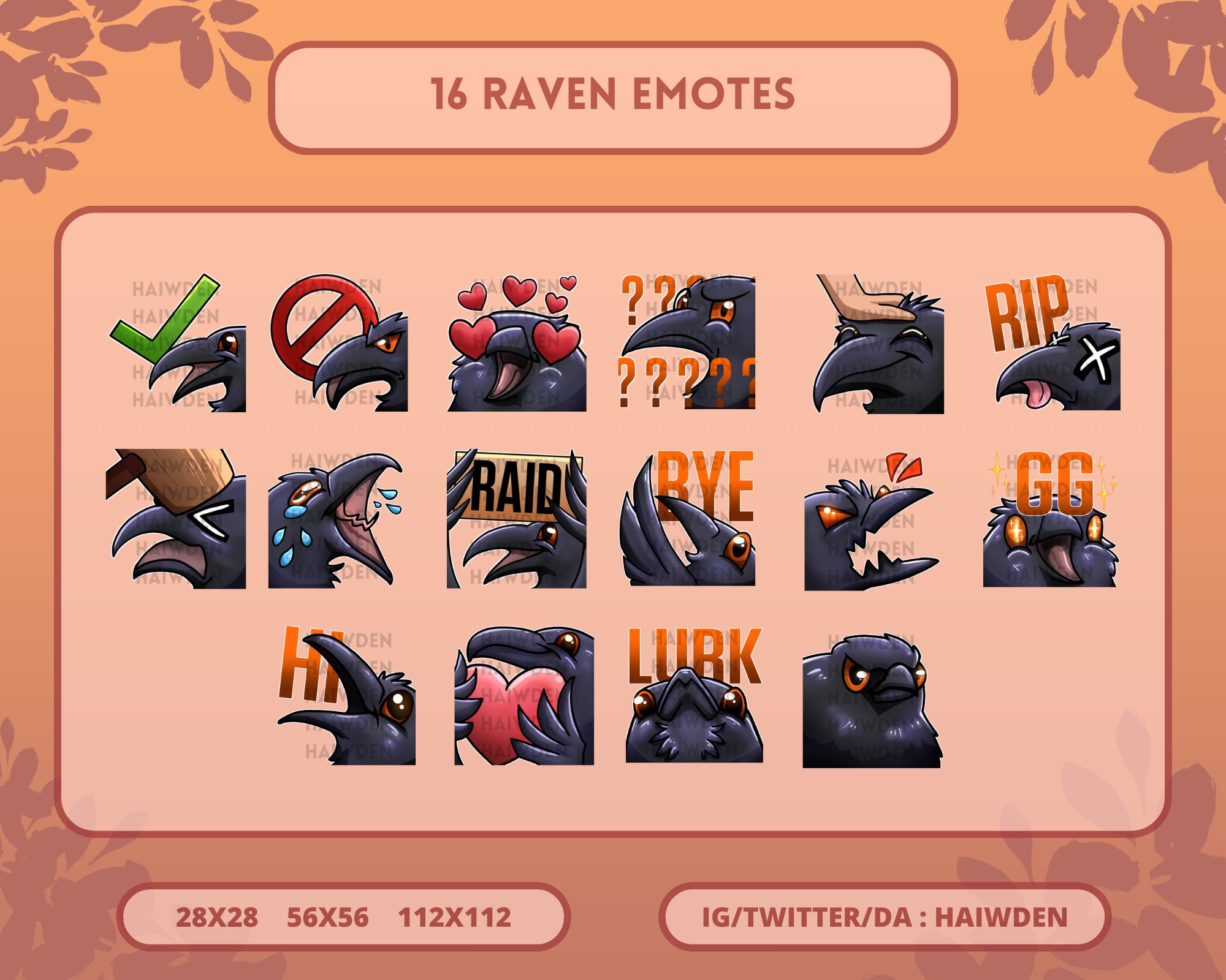 16 Raven Emotes for Twitch, Discord, Youtube - Cute, Birds, Animals - Etsy