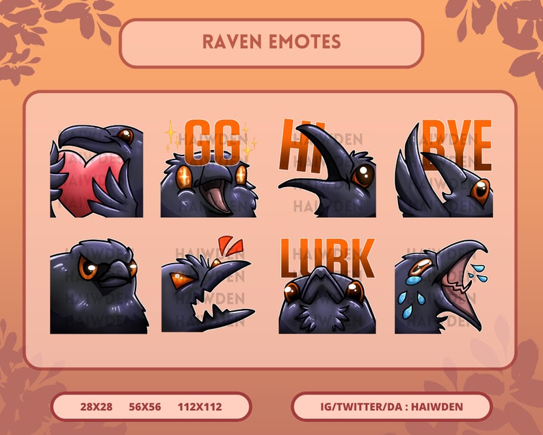 Raven Emotes for Twitch, Discord, Youtube - Cute, Birds, Animals - Etsy