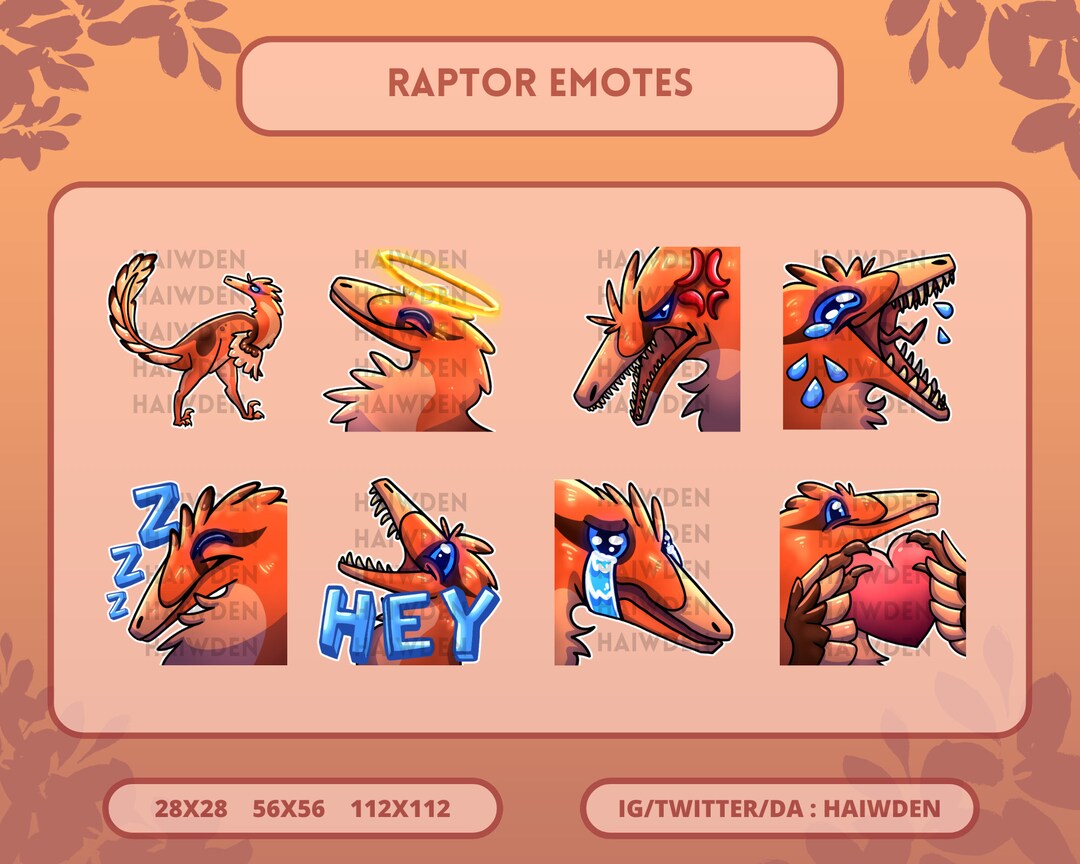 Raptor Emotes for Twitch, Discord, Youtube - Cute, Dinosaurs, Animals ...