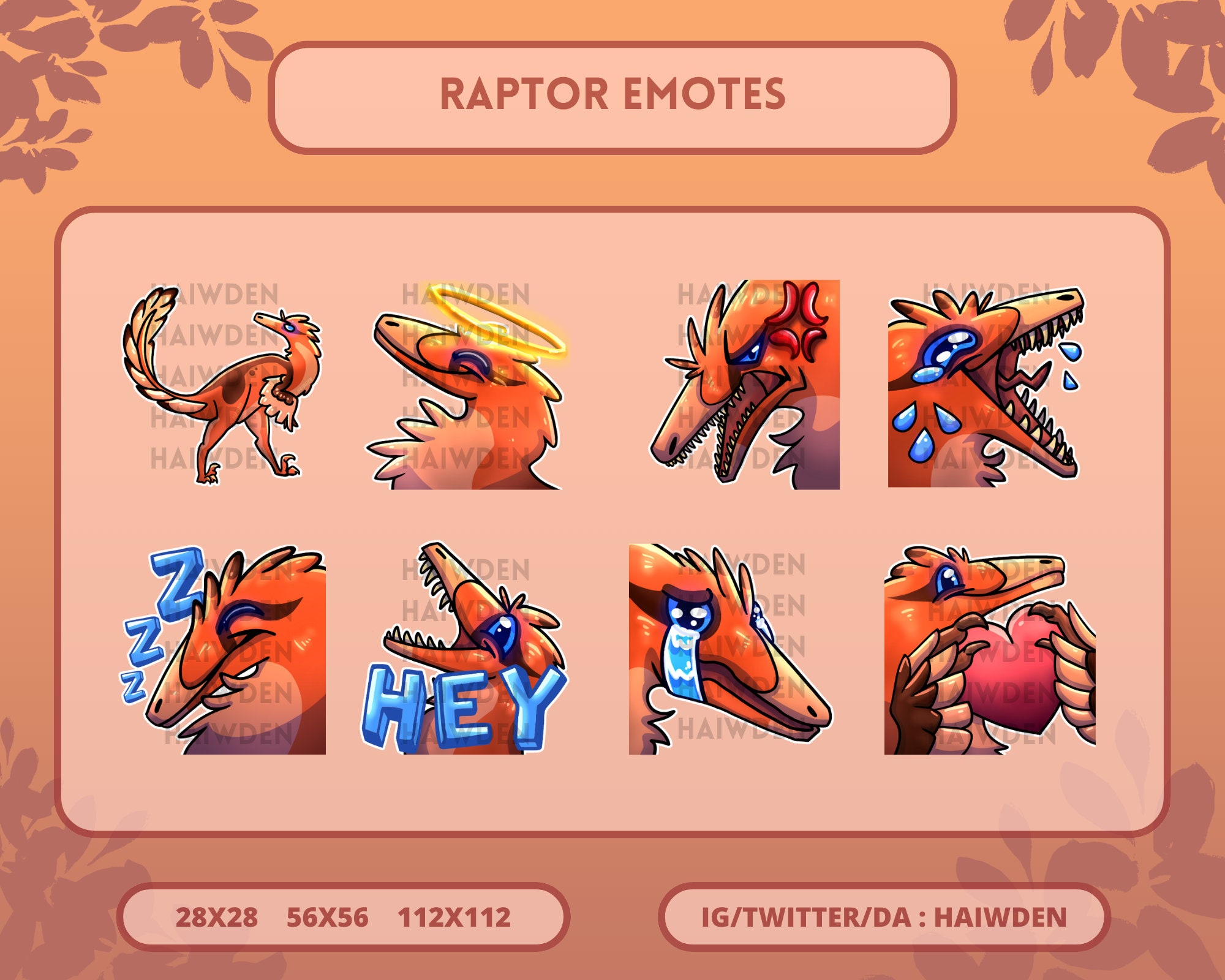 Raptor Emotes for Twitch, Discord, Youtube - Cute, Dinosaurs, Animals ...