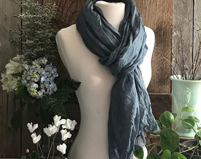 Shadow Blue Scarf, Blue Gray Scarf, Teal Silk Scarf, Winter, Soft Scarf ...