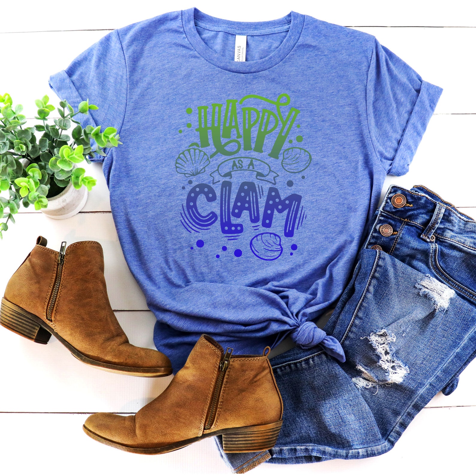 Happy as A Clam Shirt Beach Holiday T-shirt Shell Beach - Etsy
