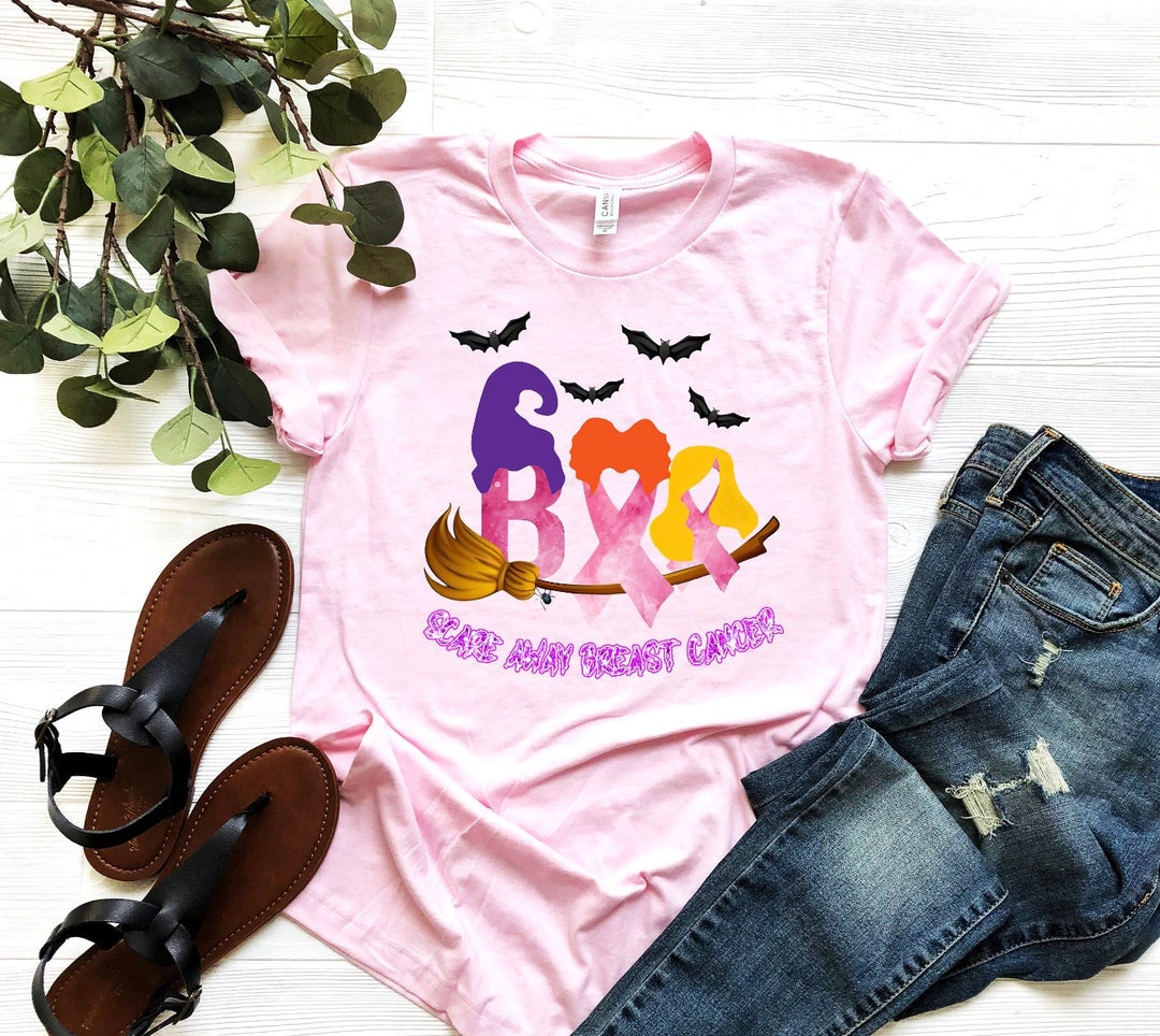 Boo Cancer Ribbon Shirt, Witch Broom Shirt, Breast Cancer Awareness Tee ...