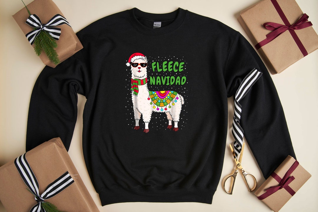 Fleece Navidad Hoodie - Christmas Llama Sweatshirt - Spanish Christmas ...