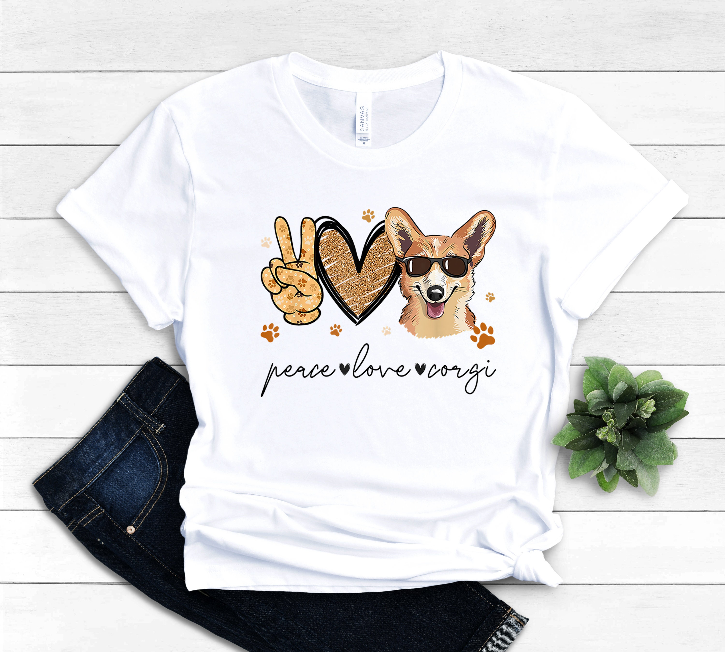 Peace Love Corgi Apparel - Dog Owner Shirt - Cool Dog Paw Clothes ...