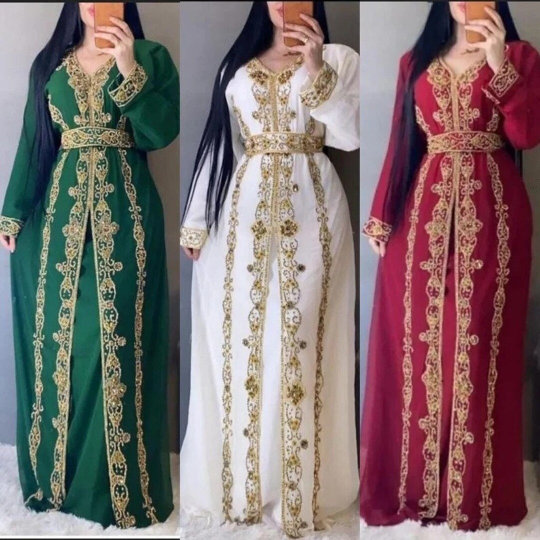 Dubai Moroccan Kaftan Arabic Abaya Maxi Hand Beaded Caftan Farasha ...