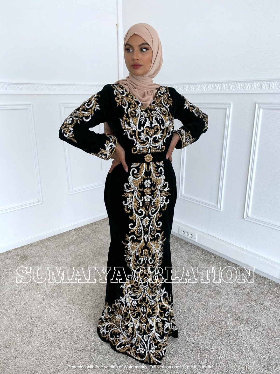 Ramadan Moroccan Kaftan/ Embroidered Kaftan Cristal Mabra / Roube ...