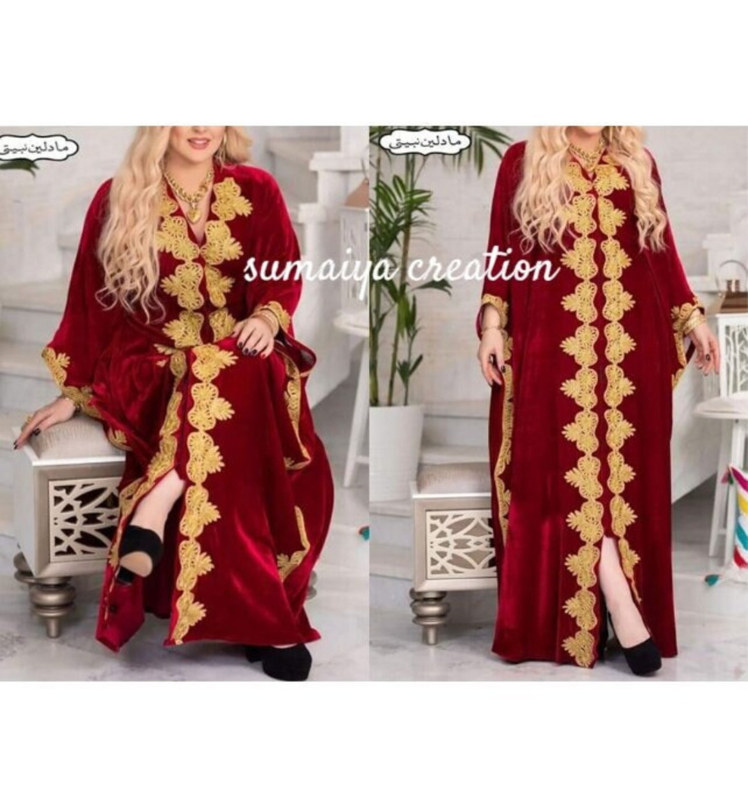 Sale Velvet Abaya Evening Moroccan Dubai Bedded Kaftan Arabian Plus ...