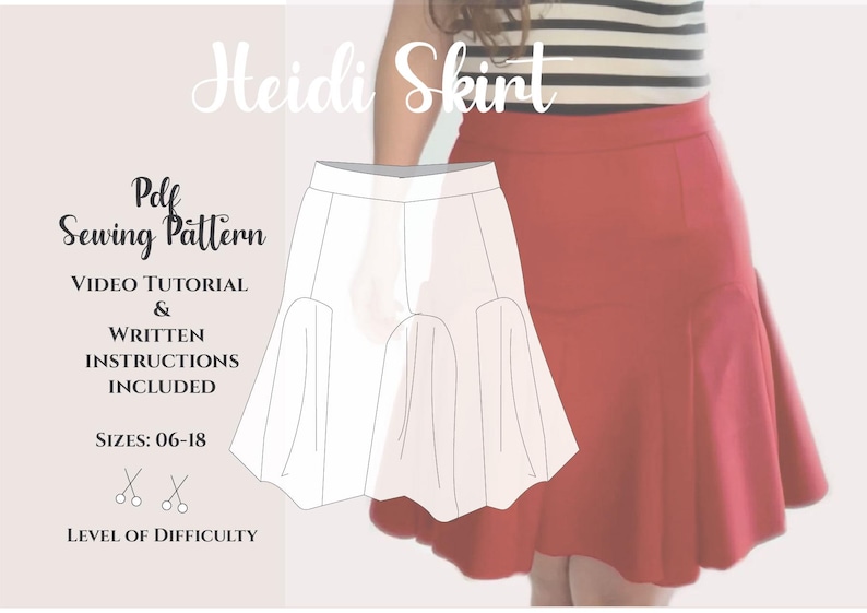 Godet Mini Skirt PDF Sewing Pattern: Flared Knit Skirt (US Size 6-18 ...
