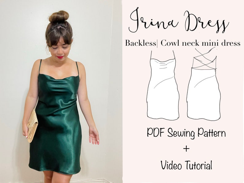 Cowl Neck Dress Pattern Low Back PDF Sewing Pattern Woman Dress Sewing ...