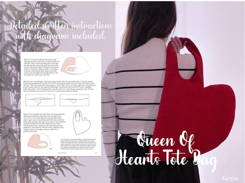 Heart-shaped Tote Bag Pattern| Sewing PDF Printable| Instant Download ...
