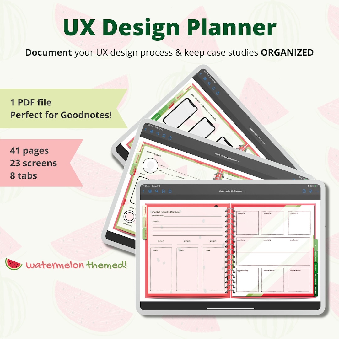 UX Design Planner for iPad | Journal for Design Process | Green & Pink ...