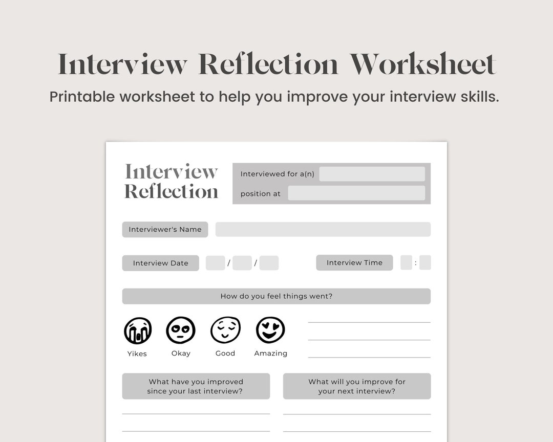 Interview Reflection Worksheet | Printable PDF | Improve Your ...