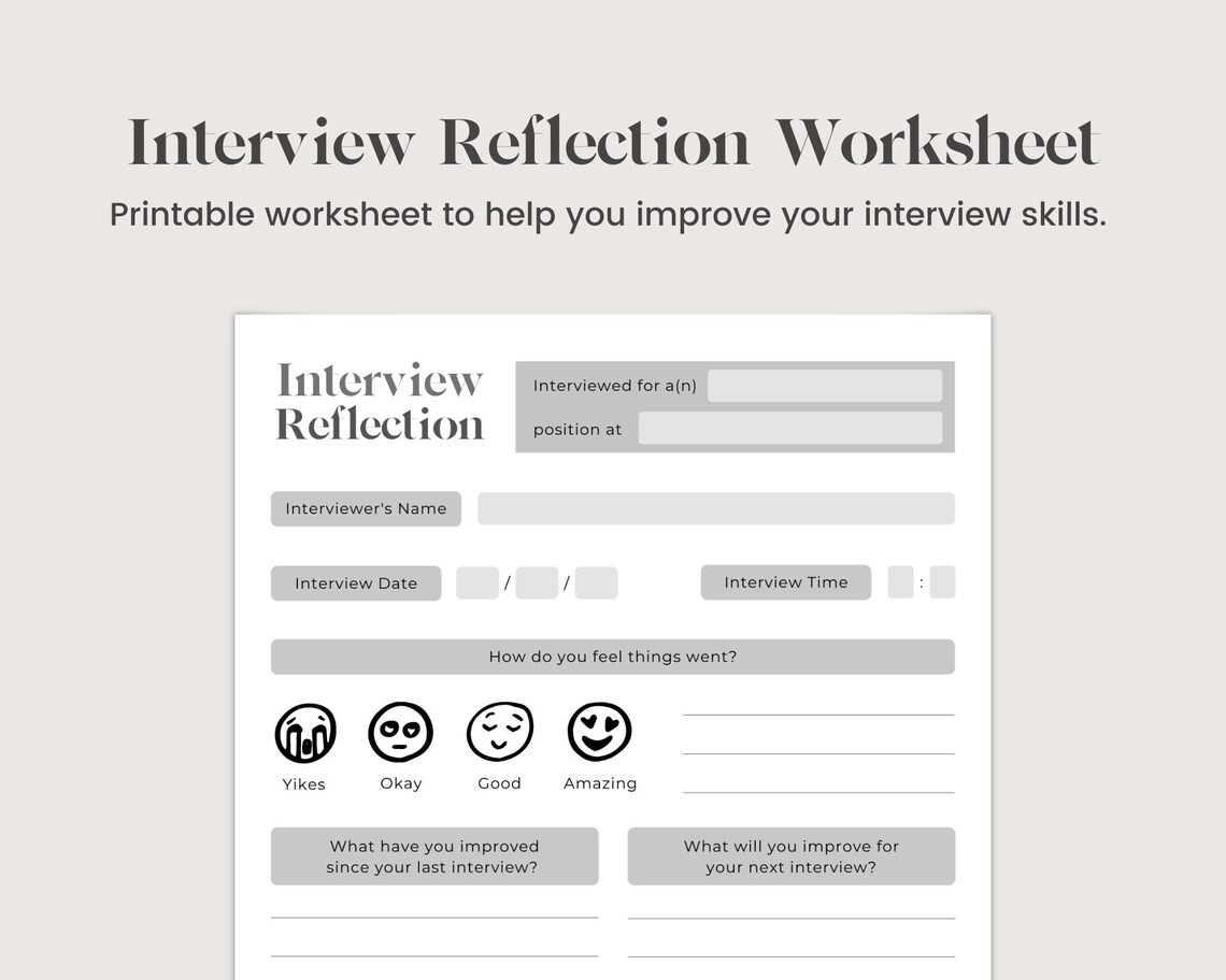 Interview Reflection Worksheet | Printable PDF | Improve Your Interviewing Skills - Etsy