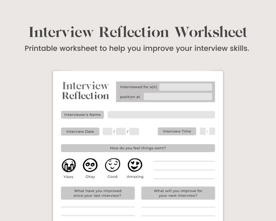 Interview Reflection Worksheet Printable PDF Improve Your | Etsy