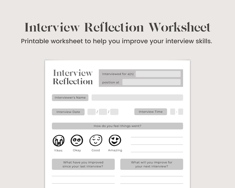 Interview Reflection Worksheet Printable PDF Improve Your Interviewing ...