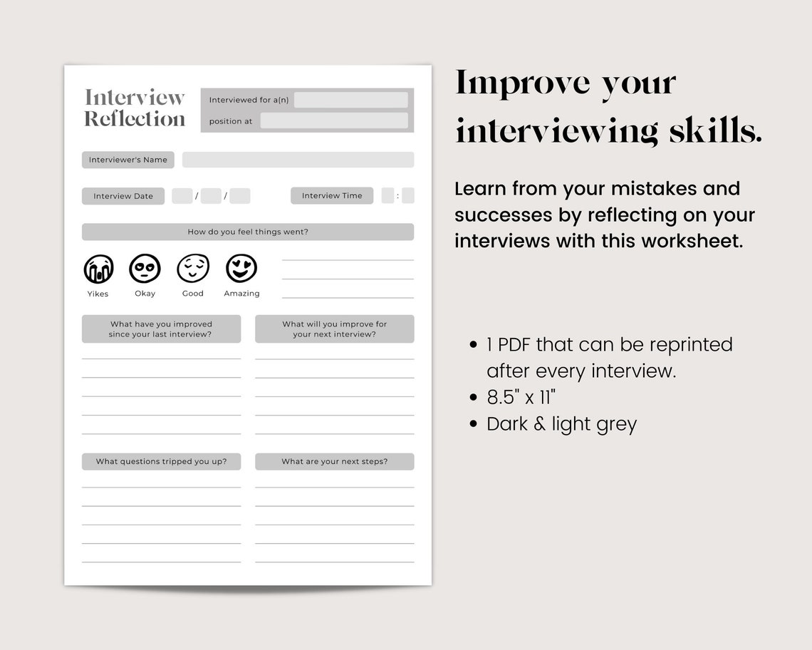 Interview Reflection Worksheet | Printable PDF | Improve Your ...