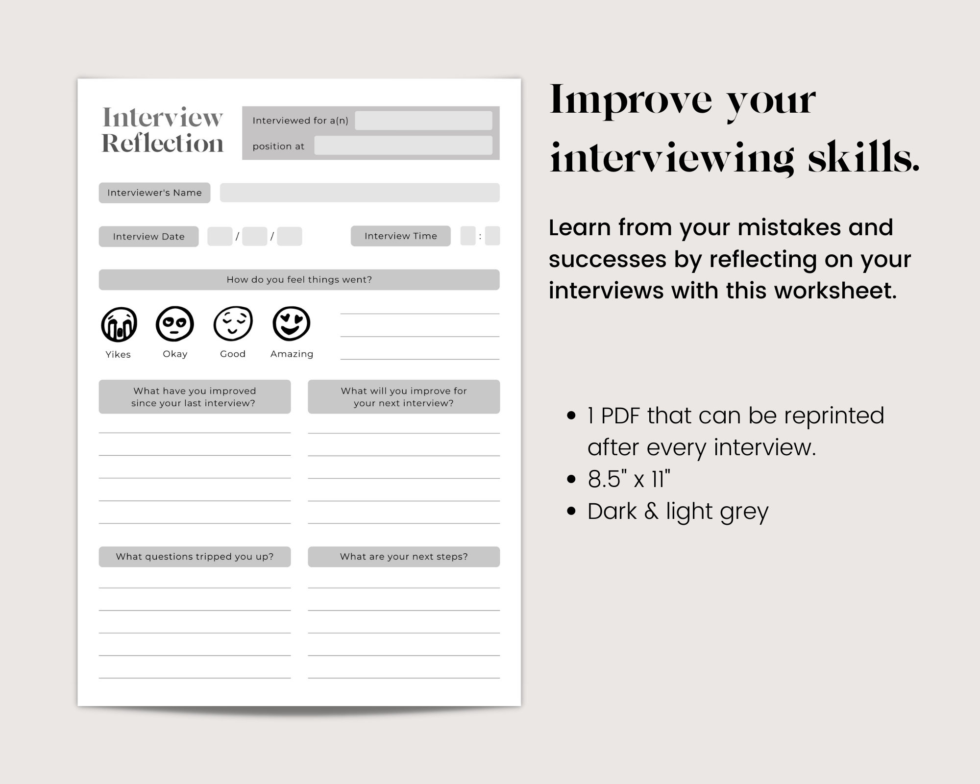 Interview Reflection Worksheet | Printable PDF | Improve Your ...