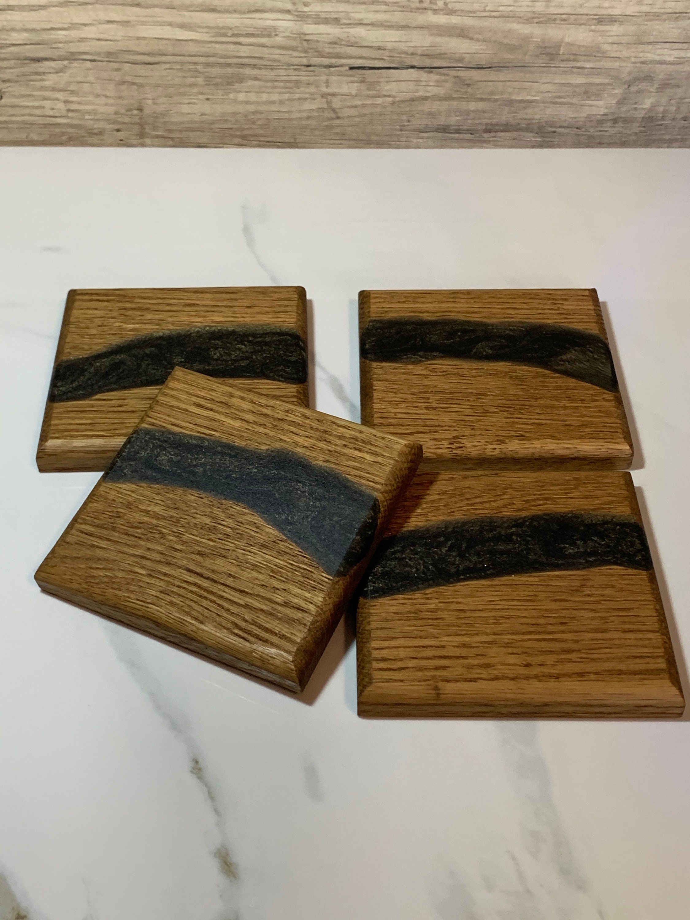Handcrafted Wooden Coasters, Red Oak and Epoxy Resin Coasters, Stylish ...