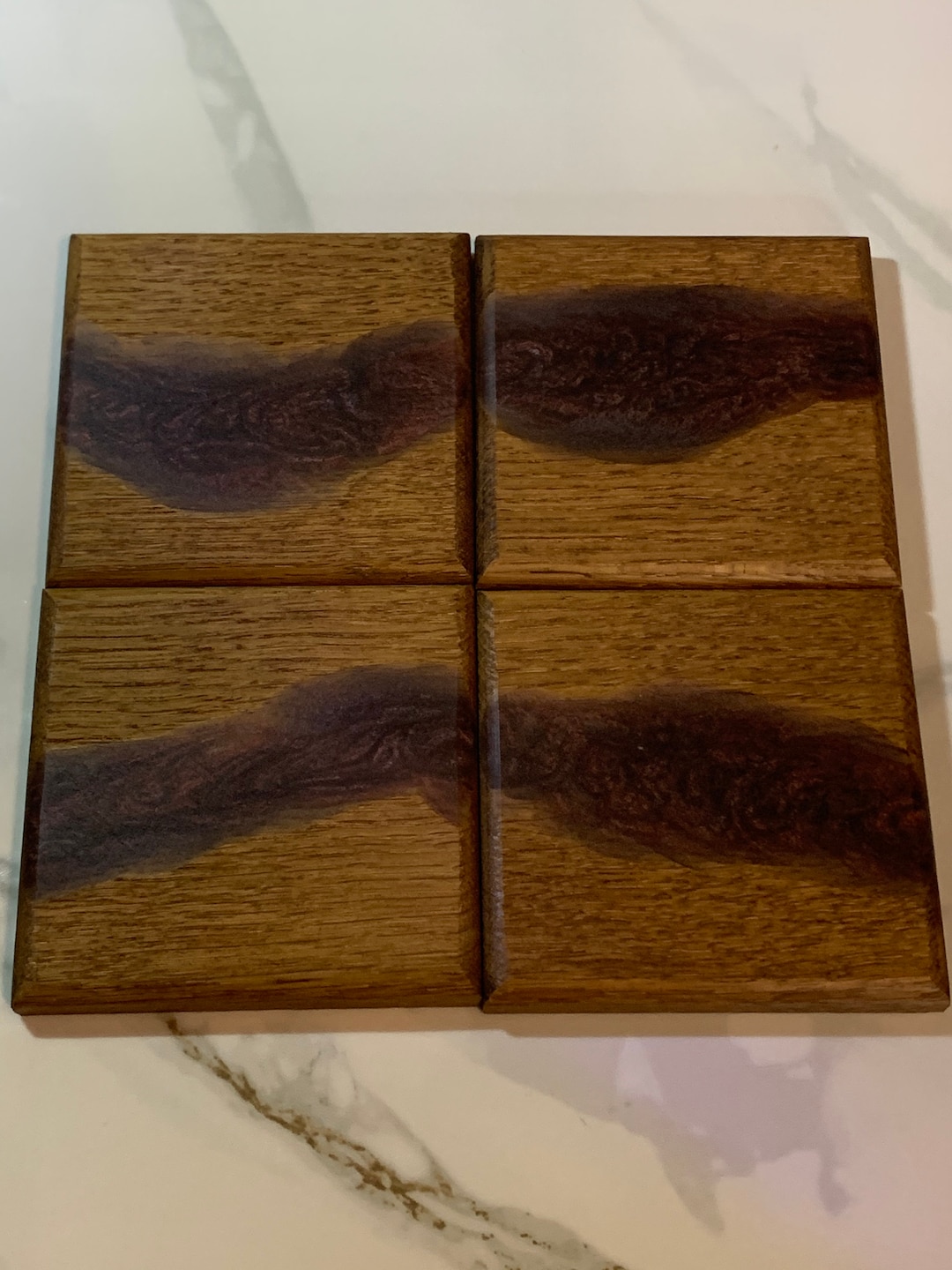 Handcrafted Wooden Coasters, Red Oak and Royal Burgundy Epoxy Resin ...