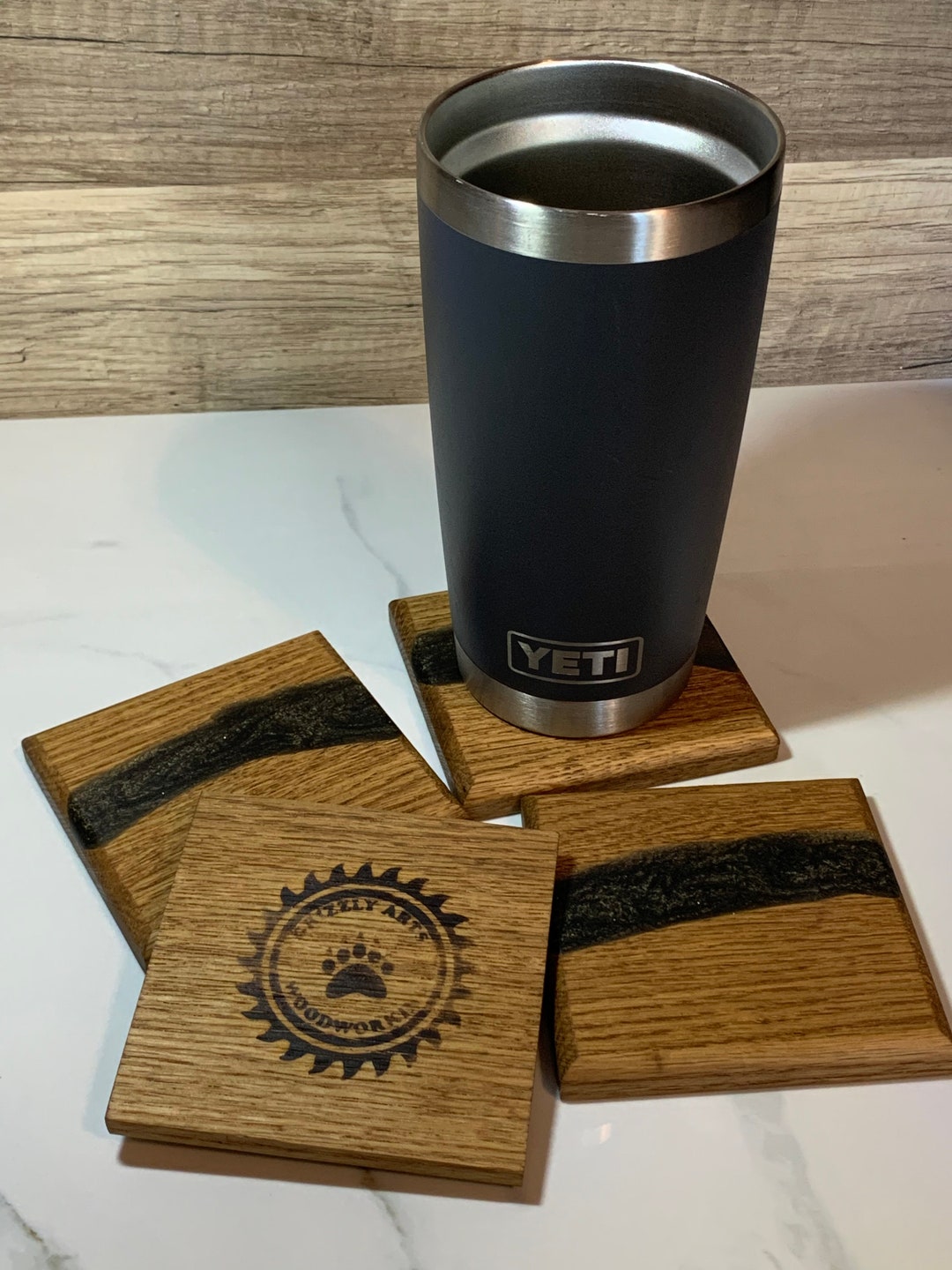 Handcrafted Wooden Coasters, Red Oak and Epoxy Resin Coasters, Stylish ...