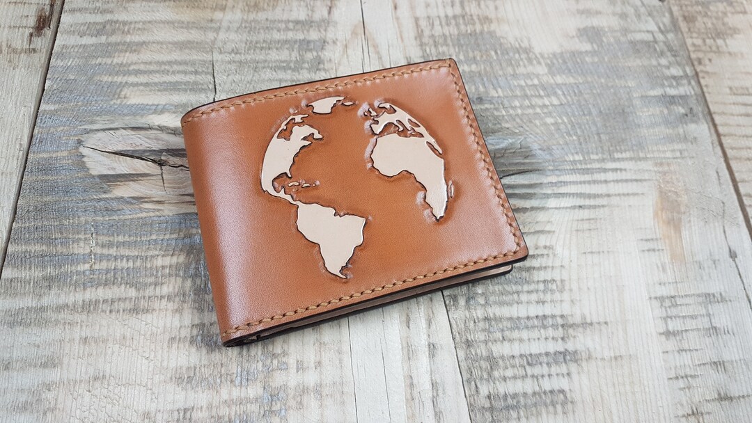 Leather World Map Handmade Wallet, Custom Full Grain Leather Globe ...
