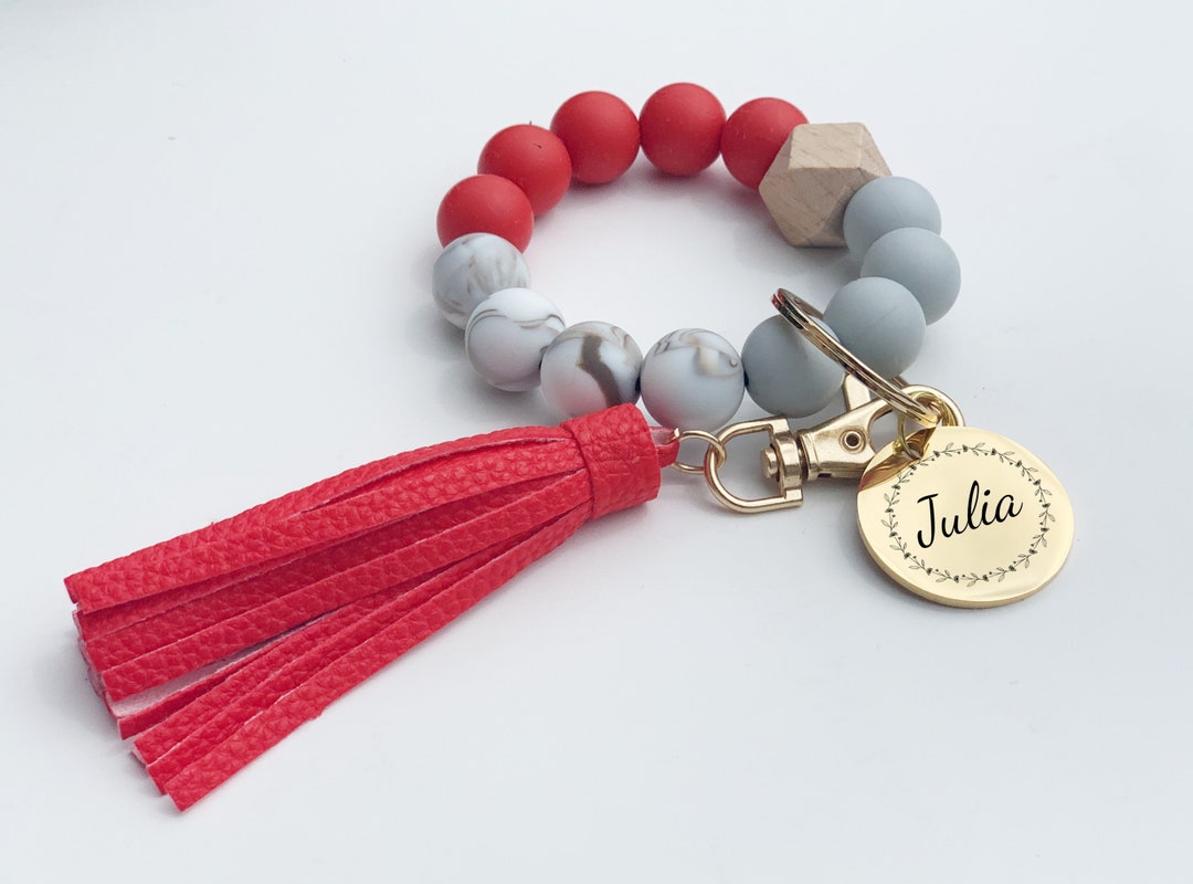 Beaded Bracelet Wallet Keychain for Women, Silicone Bangle Key Ring ...