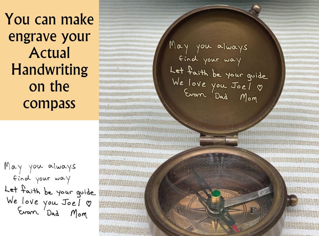 Handwriting Engraved Compass, Personalized Christmas Gift, Engraved ...