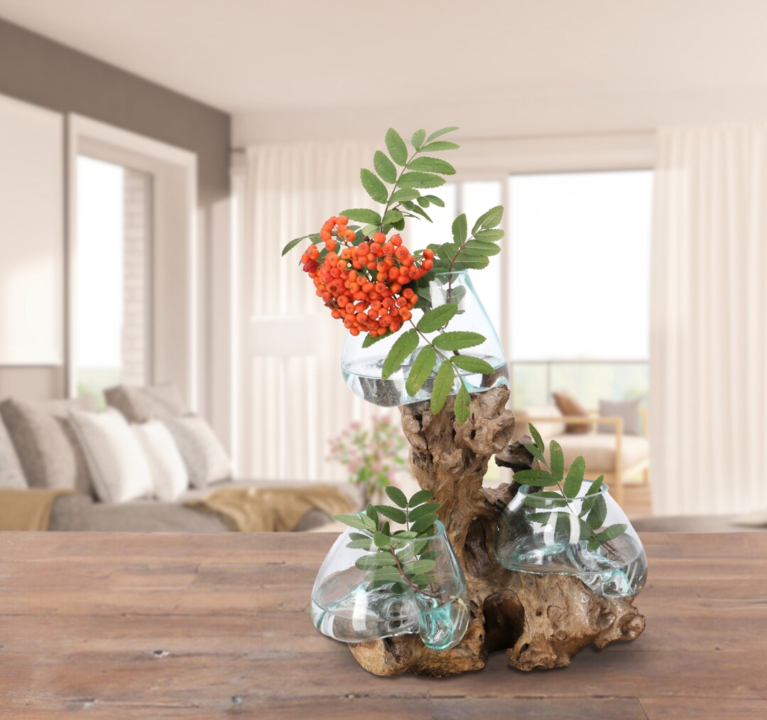 Root Wood Vase, Molten Glass on Coffee Tree Root, Mouth-blown Glass ...